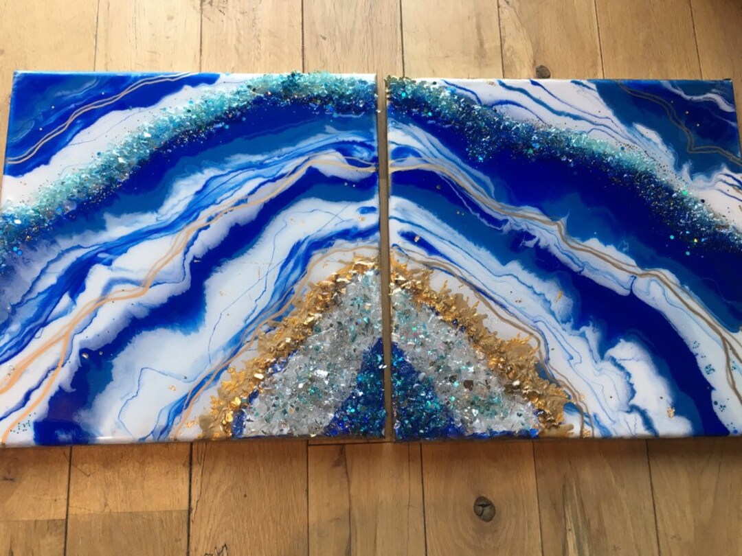 Blue Geode Painting / Geode Painting / Resin Painting /geode Painting ...