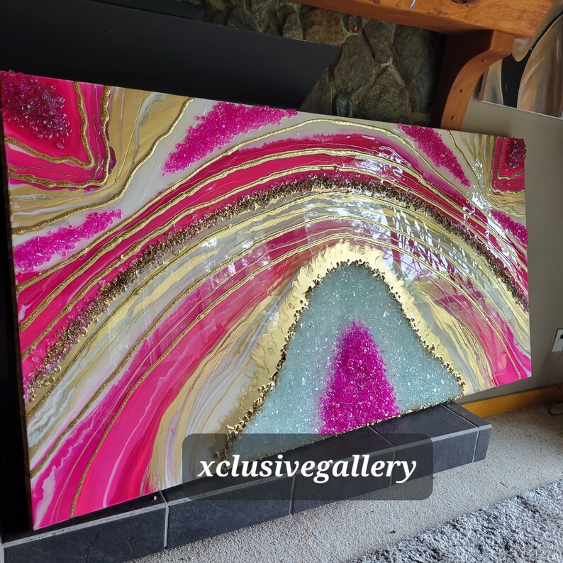 Large Fuschia Pink Geode Resin Art With Gold Sparkle (36x72) - Etsy
