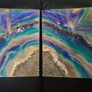 Ocean Geode Two Piece (16x20(2)) / Resin Painting/ Ocean Painting ...