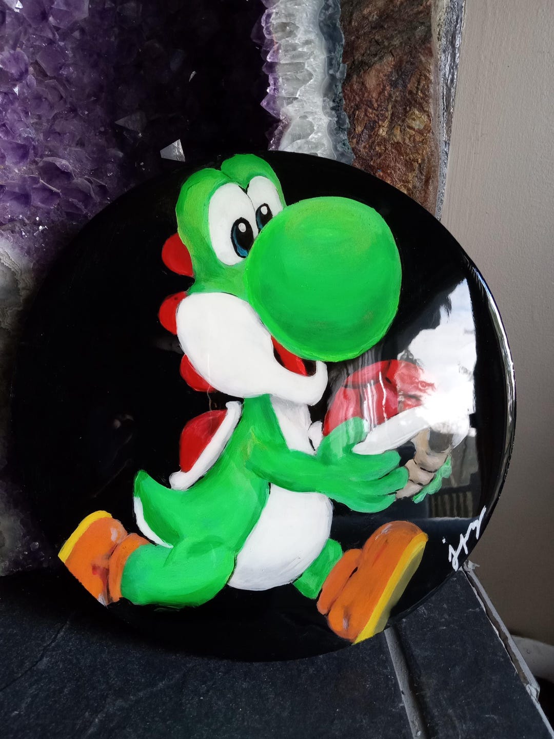 Yoshi Character Turtle Inspired Handmade Acrylic Painting Mario Smash ...
