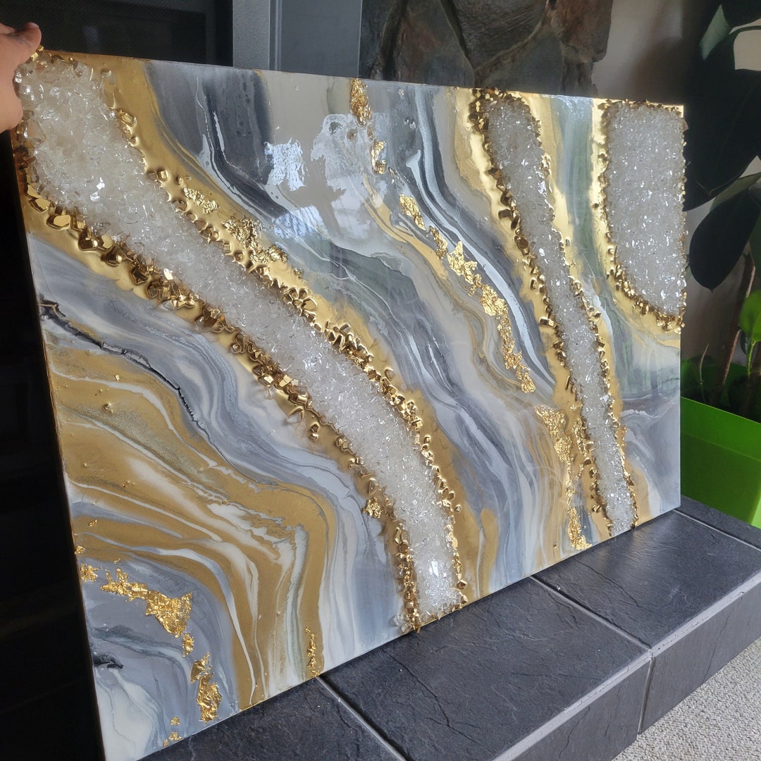 Silver Gold Crystal Painting Wall Artwork 24x36 Inch . Home Decor ...