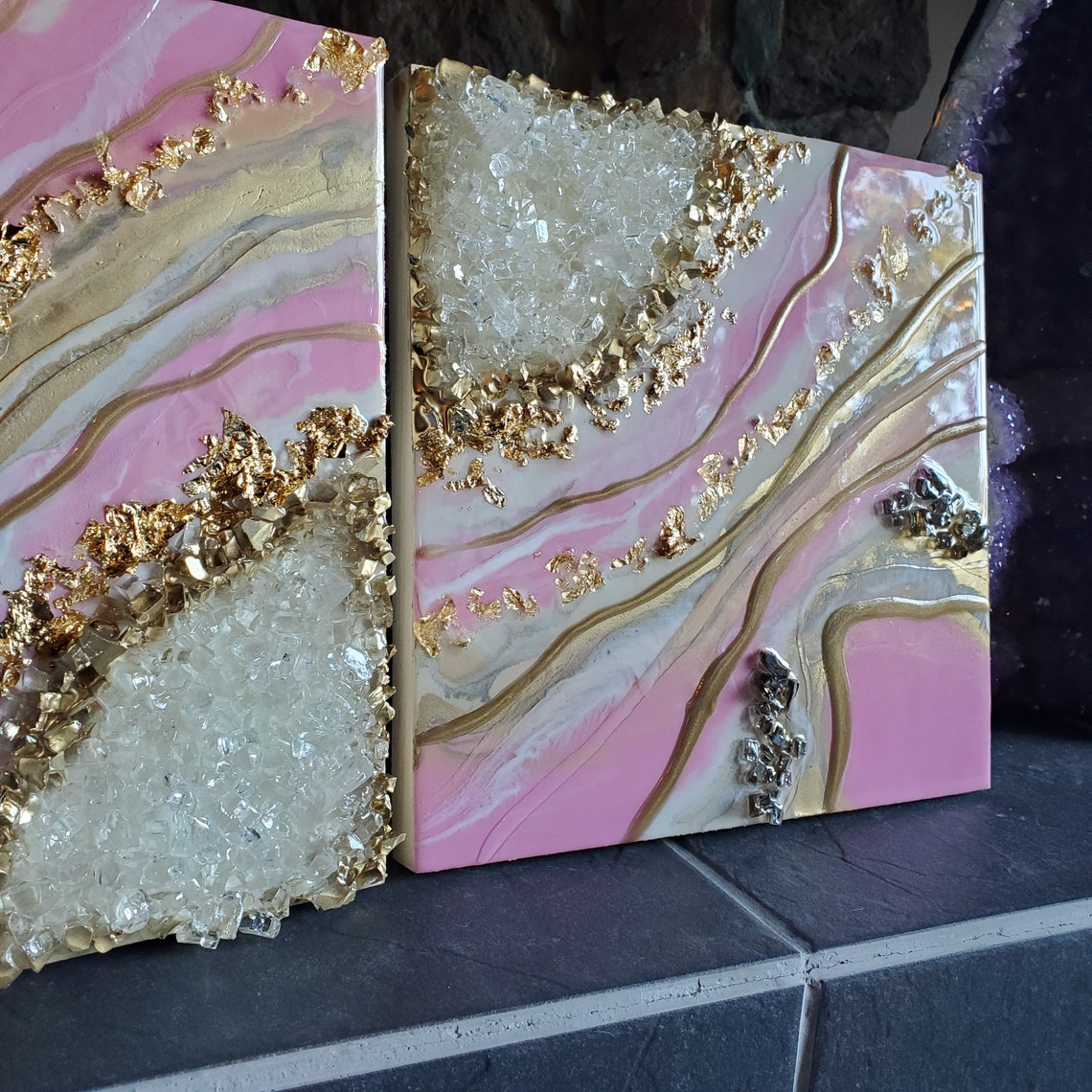 Pink Resin Artwork/ Epoxy Art / Resin Geode / Quartz / Resin / | Etsy