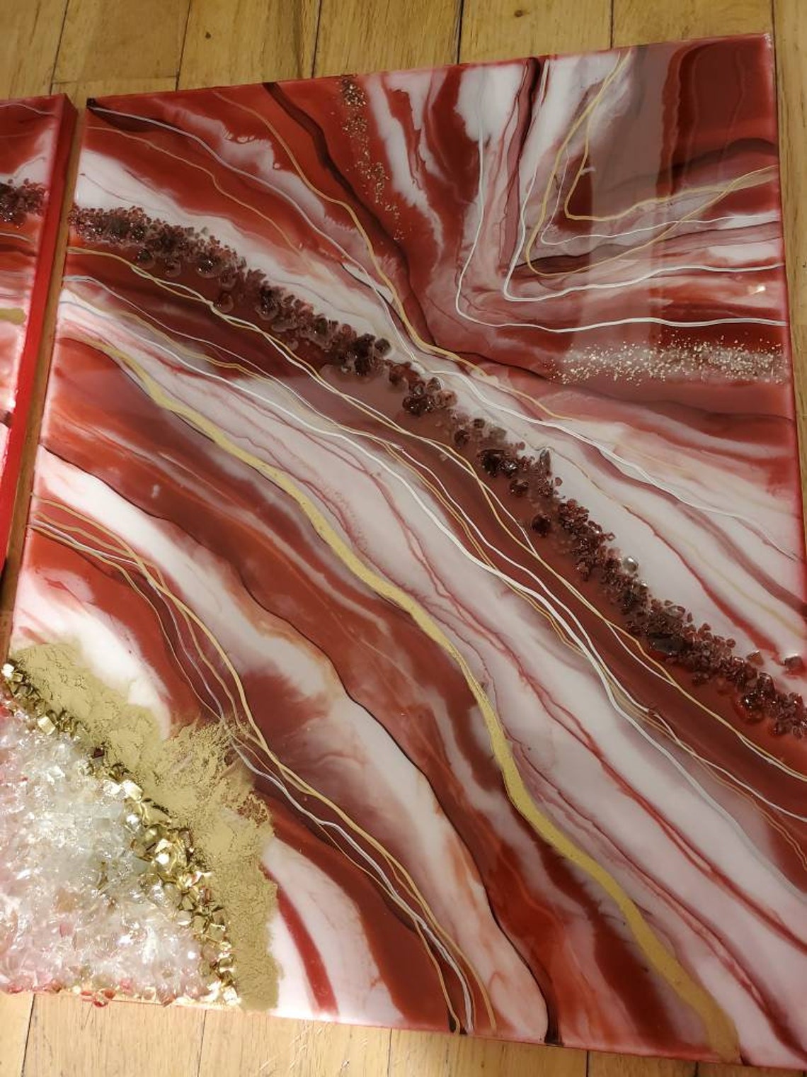 3-piece Red Resin Geode Canvas Art: Abstract Wall Decor - Etsy