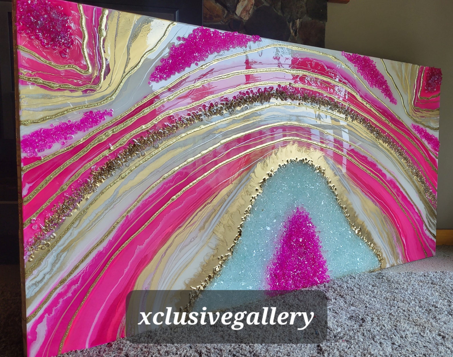 Large Fuschia Pink Geode Resin Art With Gold Sparkle (36x72) - Etsy