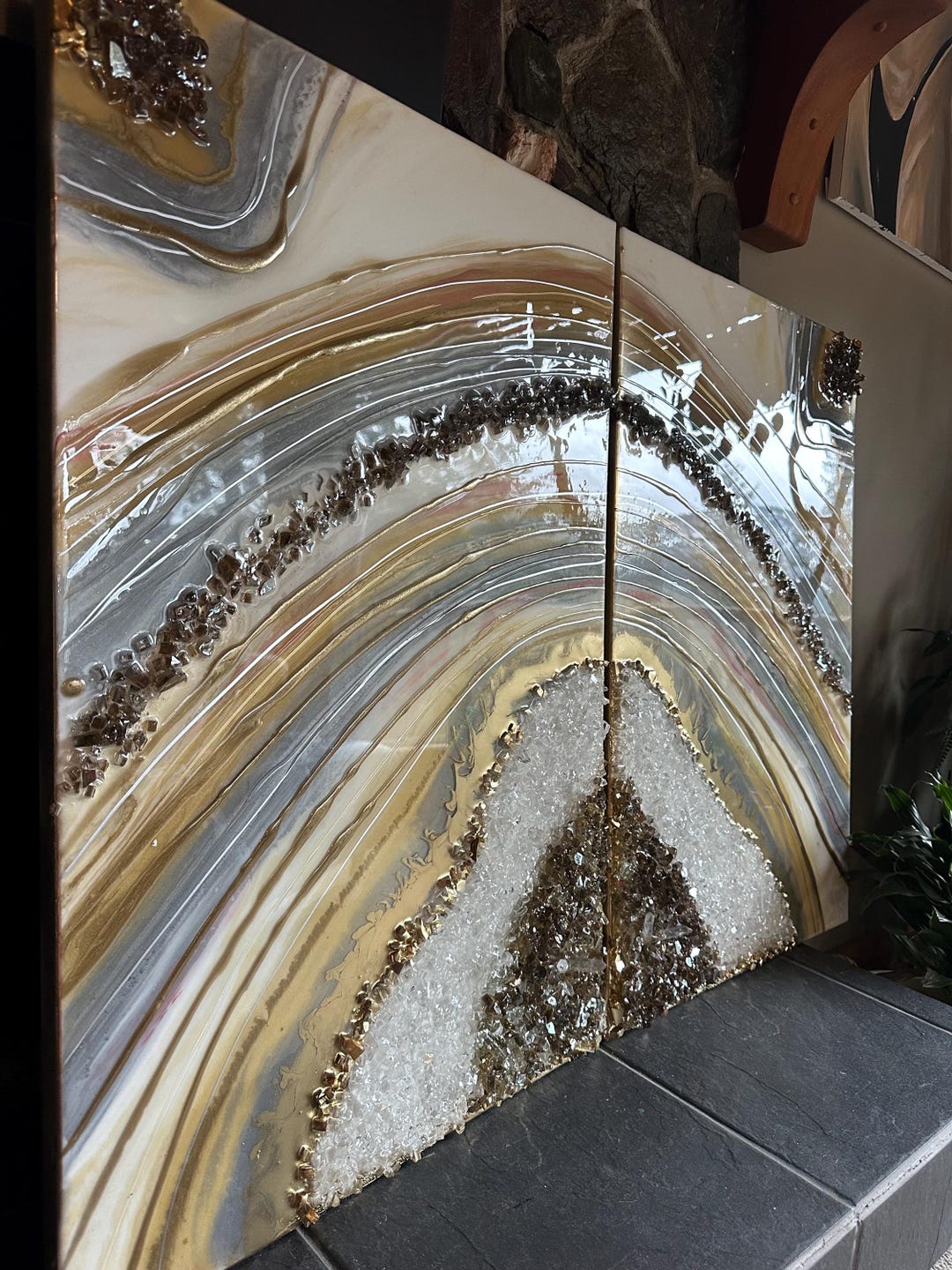 Large Resin Epoxy Geode Wall Decor / Wall Artwork / Resin Geode/ Gold ...