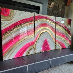 3 Piece Pink Geode Gold / Resin Geode / Geode Painting / Geode / Art ...