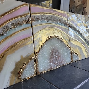 20x48 Blush Pink Geode Epoxy Artwork / Wall Art / Blush Pink / Gold ...