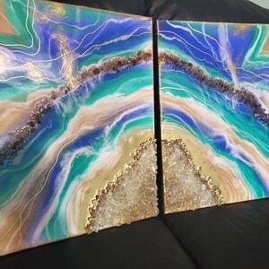 Ocean Geode Two Piece (16x20(2)) / Resin Painting/ Ocean Painting ...