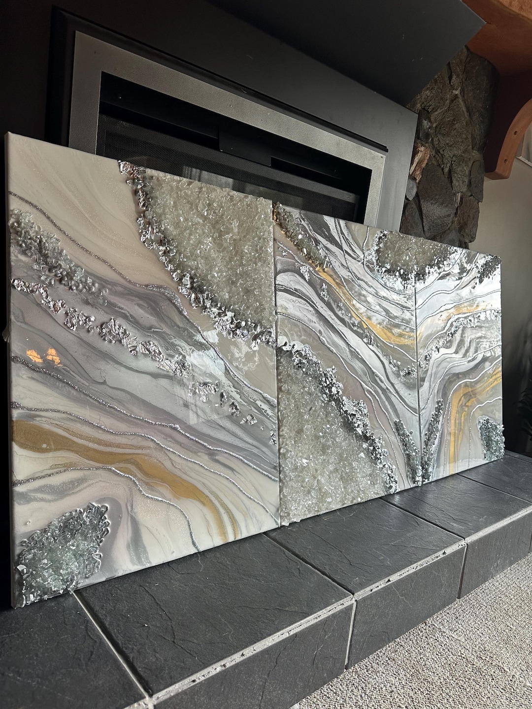 Silver Crystal Wall Decor Artwork Gift Idea Silver White Decor Home ...