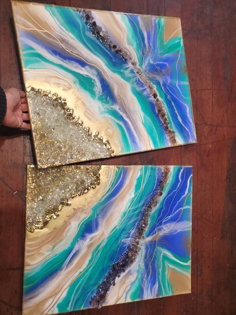 Ocean geode two piece 16x202 / resin painting/ ocean | Etsy