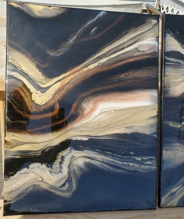 Black Modern Art / 3 Piece / Black Resin Art / Geode Art / - Etsy