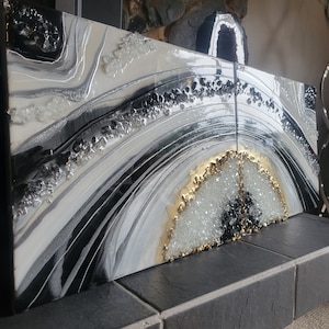 Modern Black Silver Resin Geode Wall Art / Geode Resin Wall Art ...