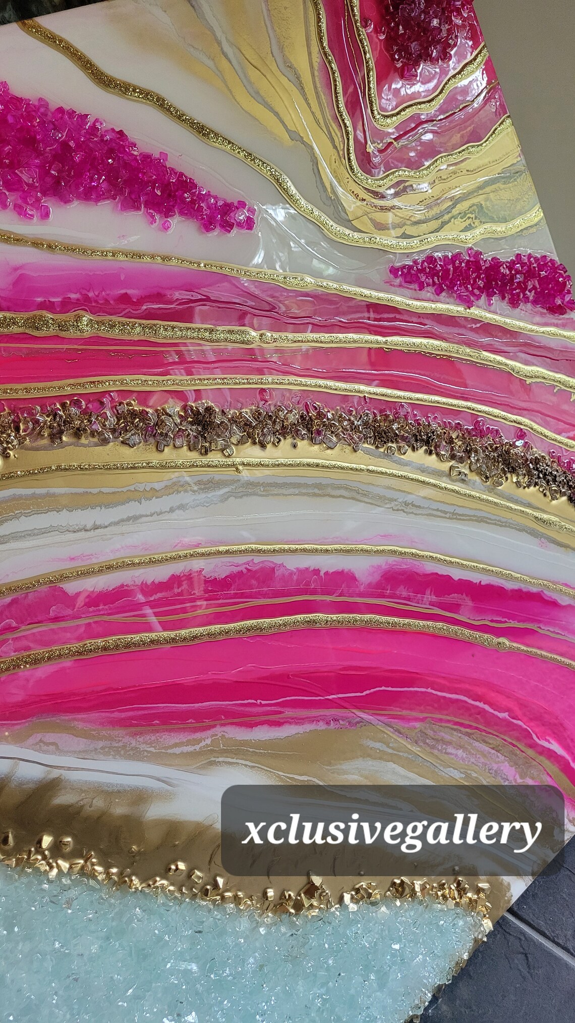 Large Fuschia Pink Geode Resin Art With Gold Sparkle (36x72) - Etsy