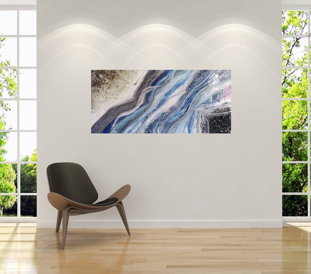 Blue Silver Artwork / Abstract Art / Modern Art / Epoxy Art / Resin Art ...