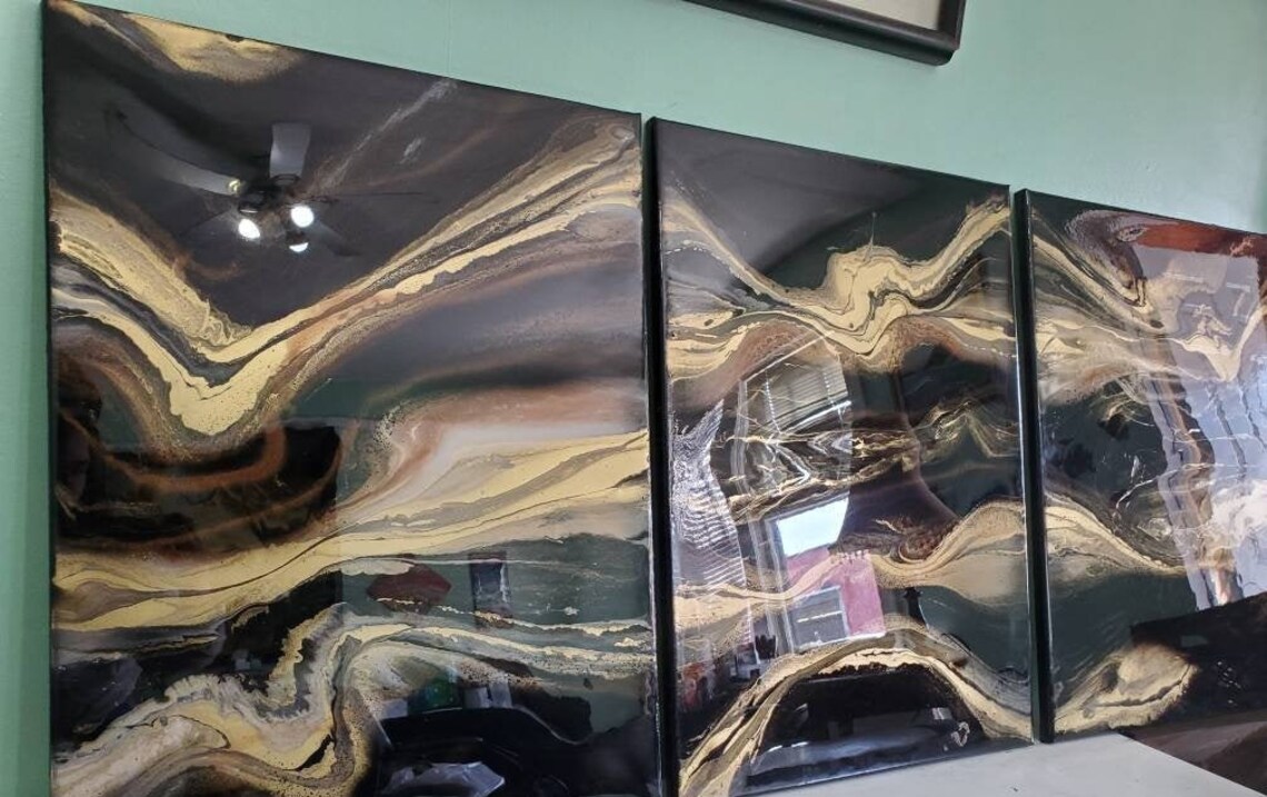 Black Modern Art / 3 Piece / Black Resin Art / Geode Art / | Etsy