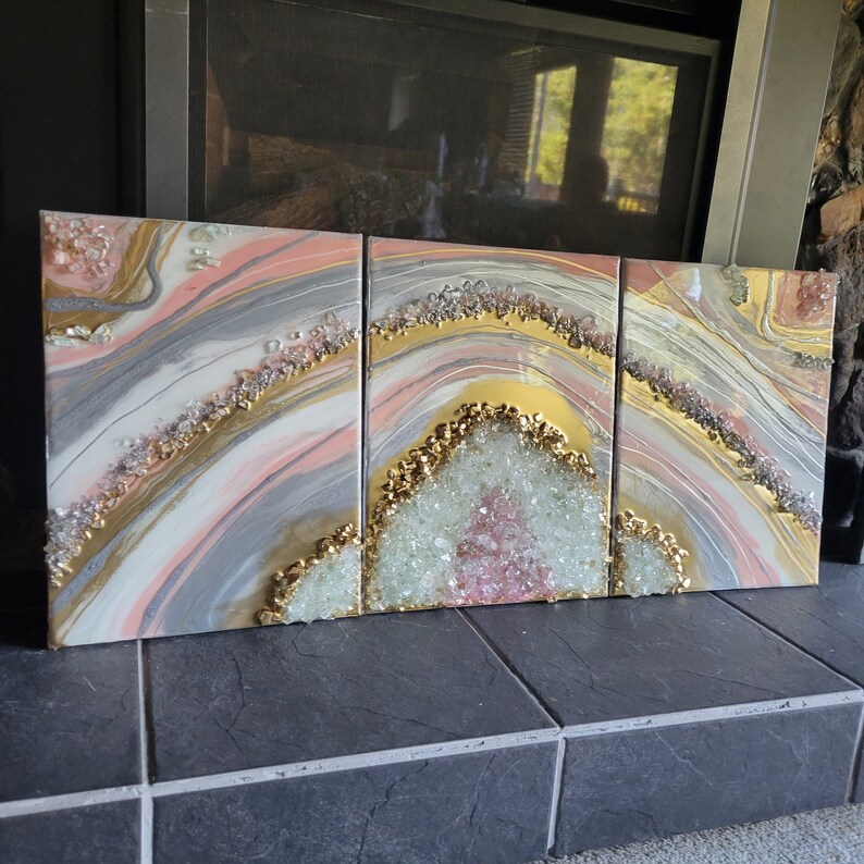 Blush Pink Resin Epoxy Wall Artwork / Geode Wall Art / Crystal - Etsy