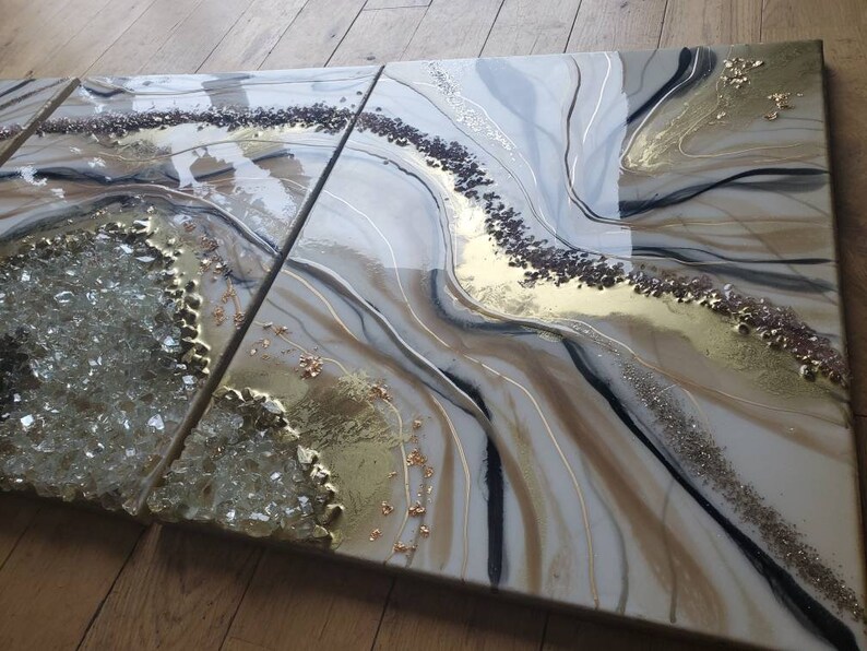 Gold White 3 Piece Geode Painting Gold Geode Wall Art - Etsy