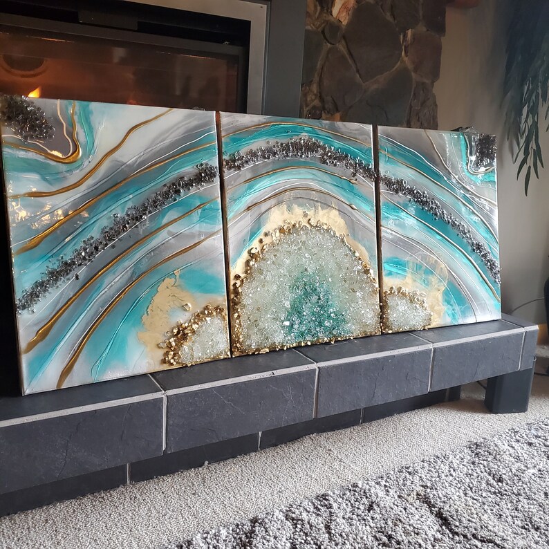 Geode / Teal Geode Art / Resin Geode / Resin Art / Epoxy Art / - Etsy