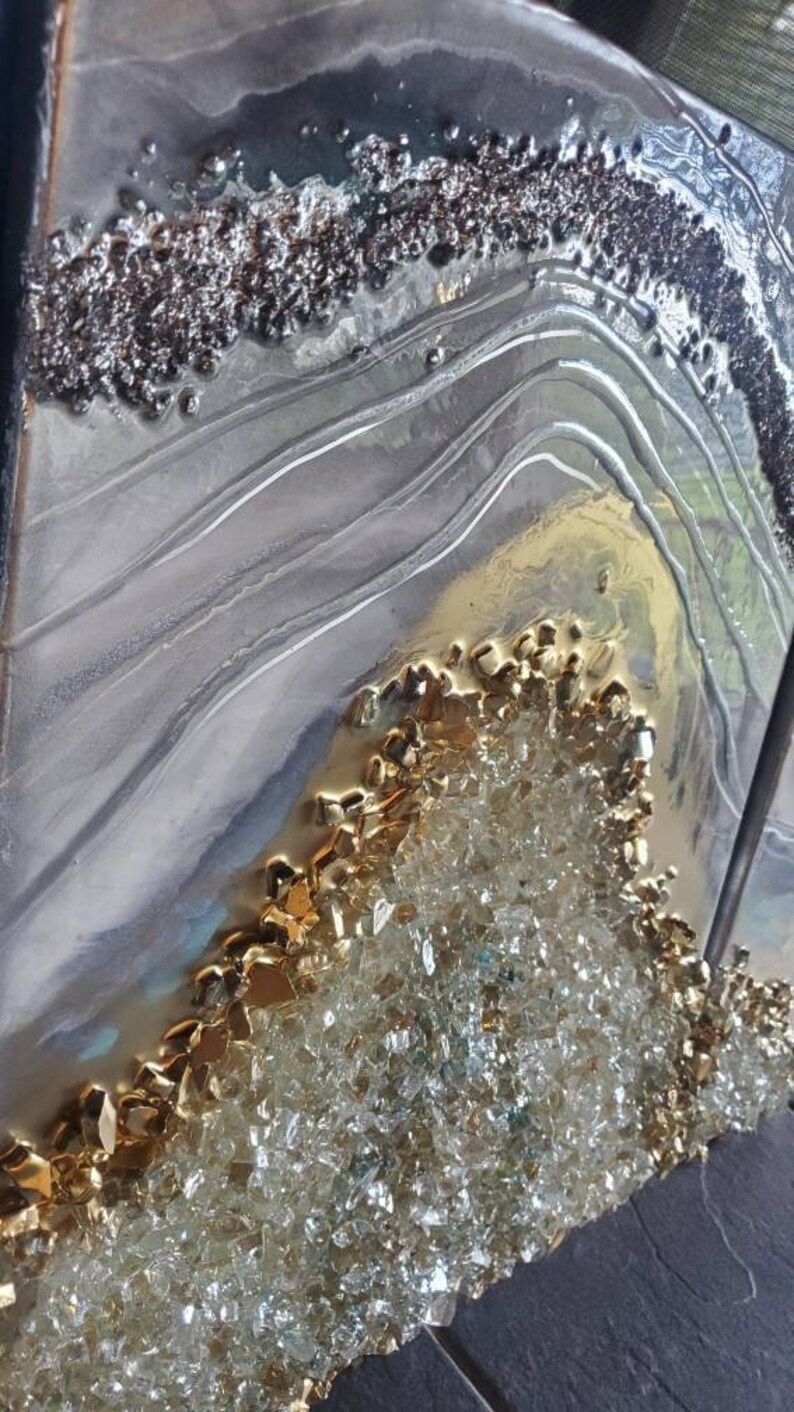 Silver Geode / 3 Piece Painting / Geode / Resin Geode / Resin - Etsy