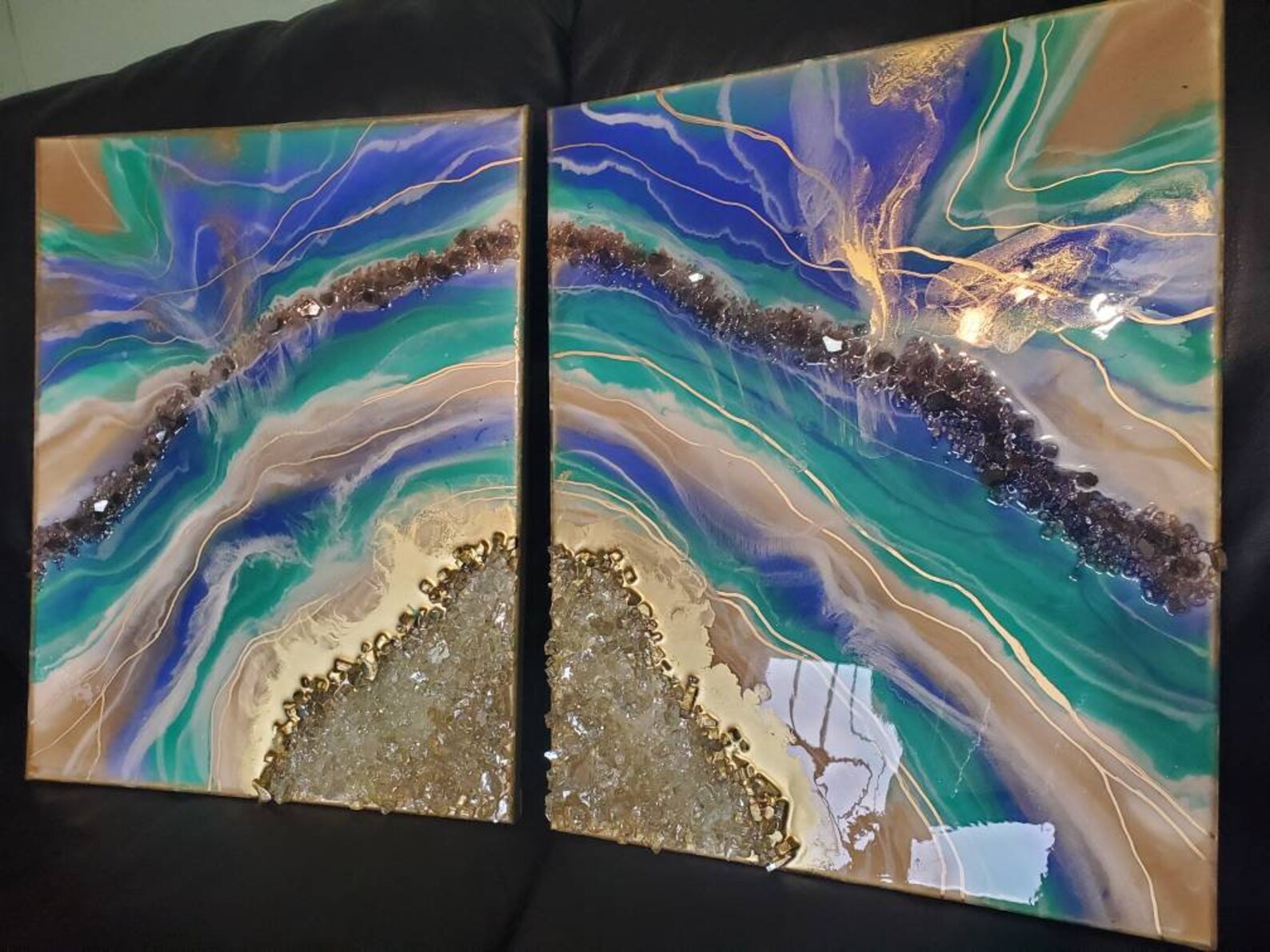 Ocean geode two piece 16x202 / resin painting/ ocean | Etsy