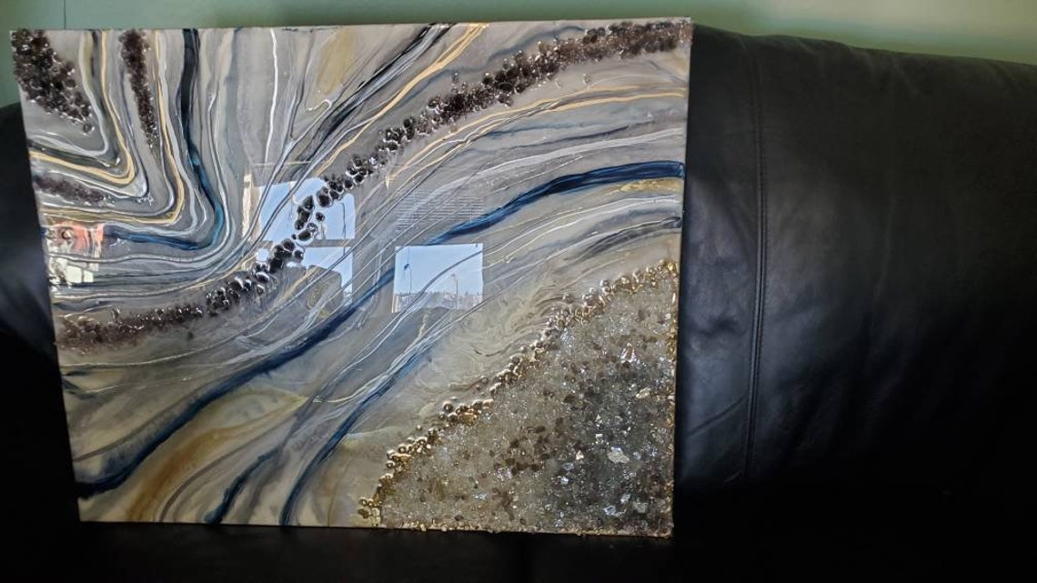 Large Geode / Silver Geode / Navy Geode / Geode / Modern Art / - Etsy