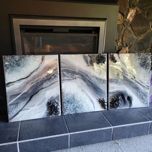 Silver Grey Resin Geode Epoxy Artwork/ Crystal Art / Silver Decor ...