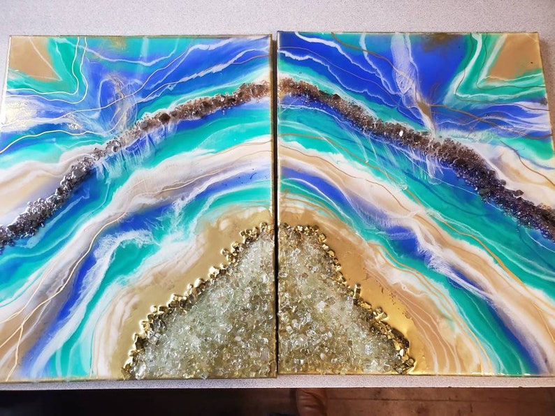 Ocean Geode Two Piece 16x202 / Resin Painting/ Ocean - Etsy