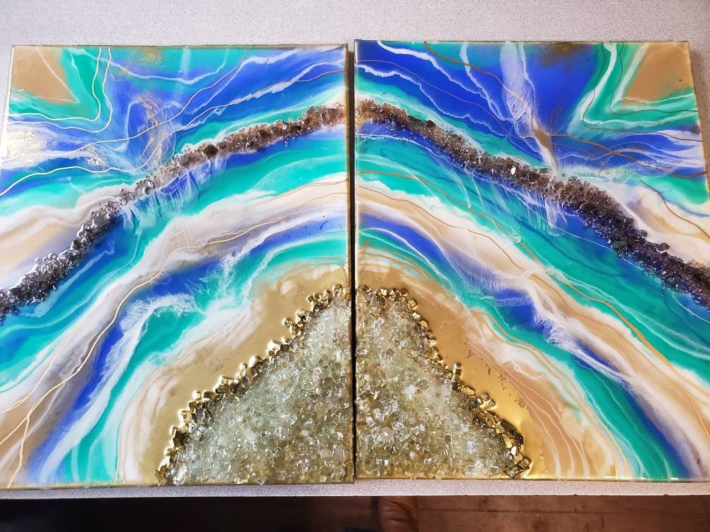 Ocean geode two piece 16x202 / resin painting/ ocean | Etsy