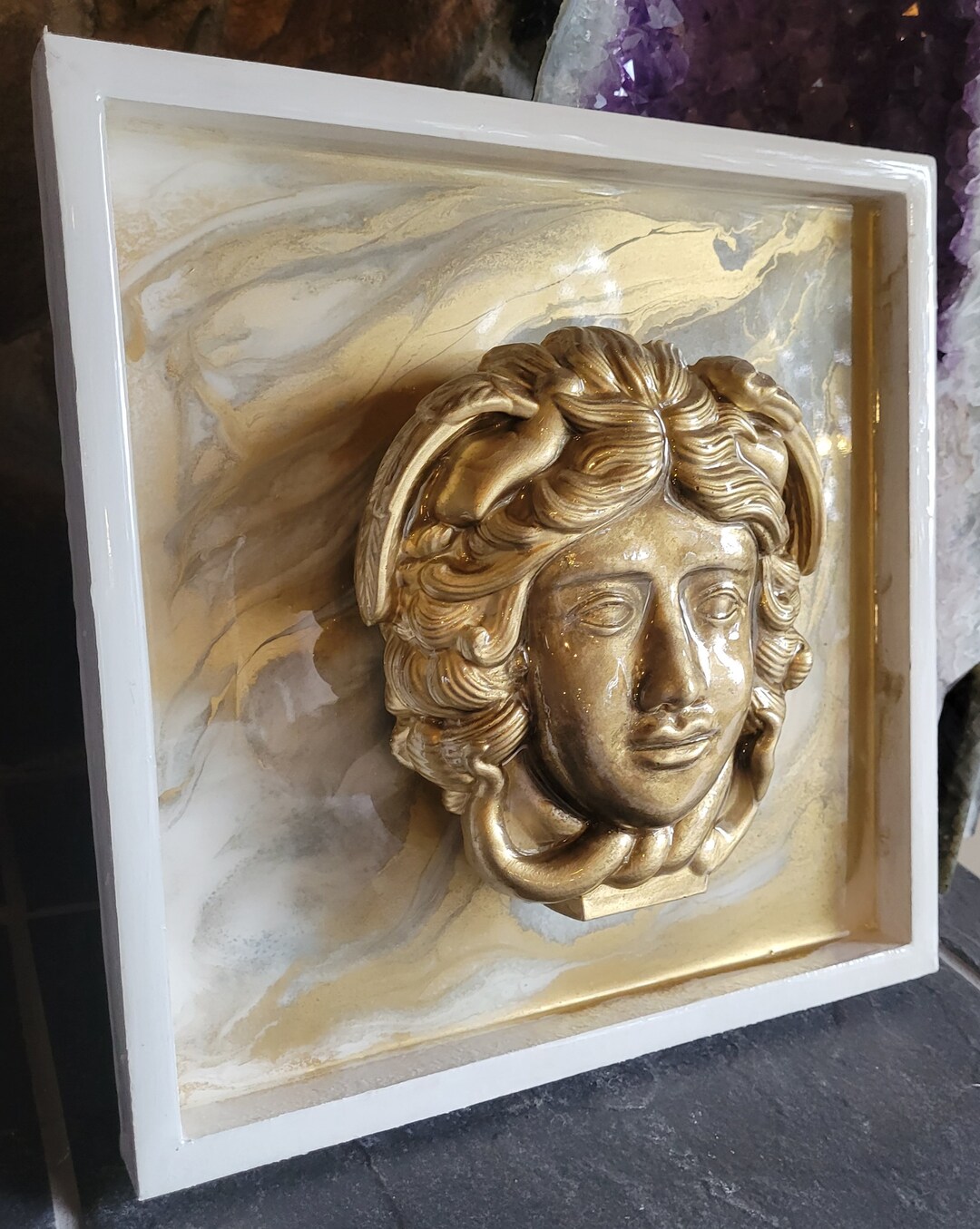 Madusa Head / Madusa Artwork / Wall Decor / Resin Geode / Resin Artwork ...