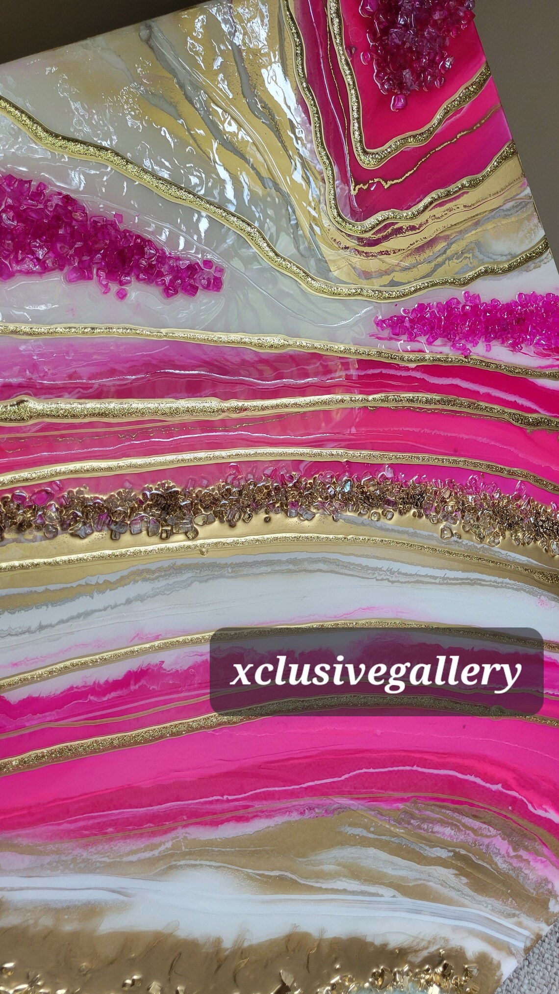 Large Fuschia Pink Geode Resin Art With Gold Sparkle (36x72) - Etsy