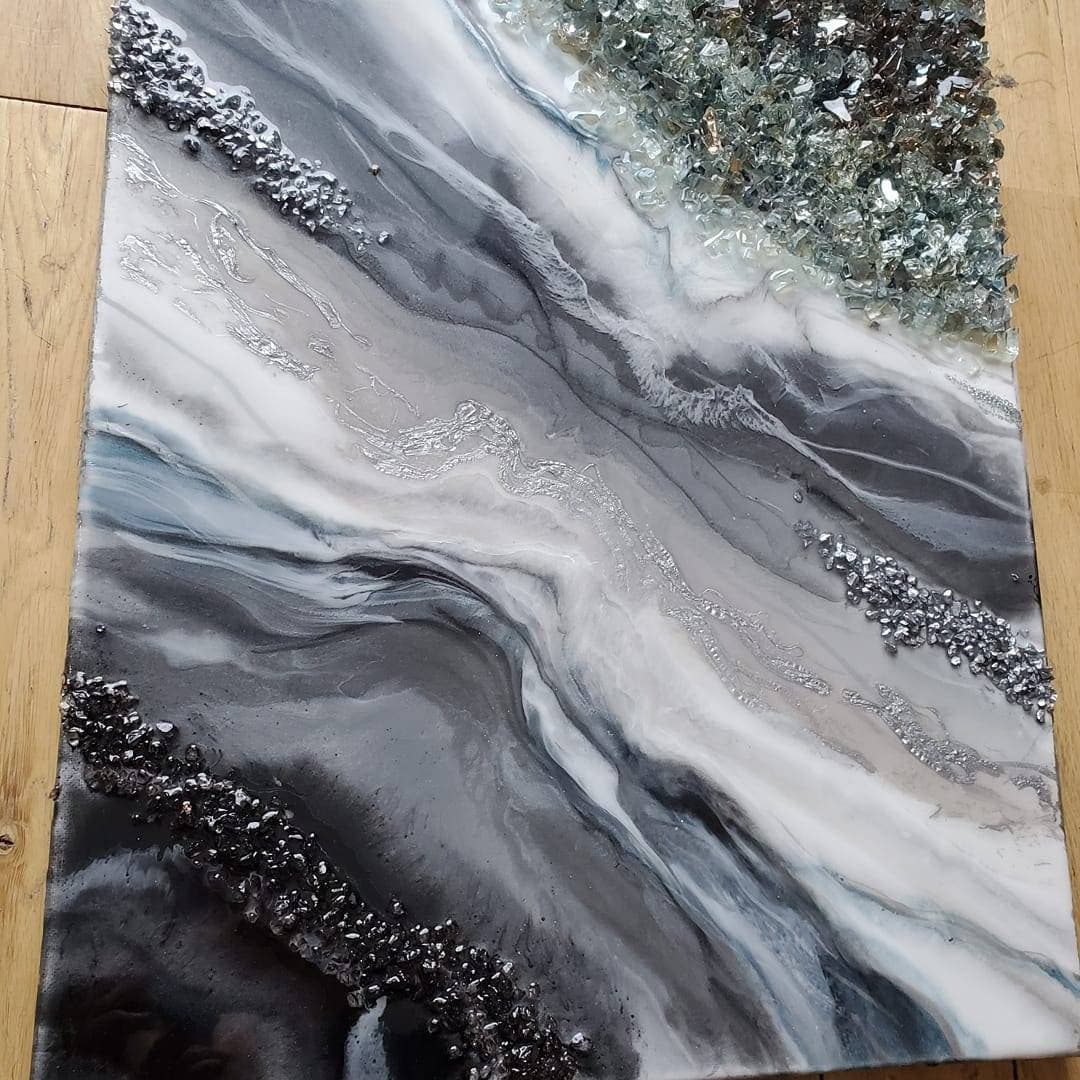 Silver Resin Art | Grey Geode | Resin Painting | Resin Art | Silver ...