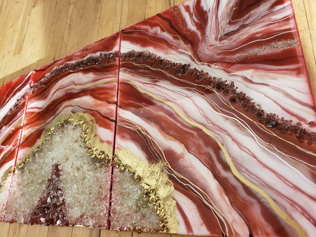 3 piece geode large geode red geode resin art art | Etsy
