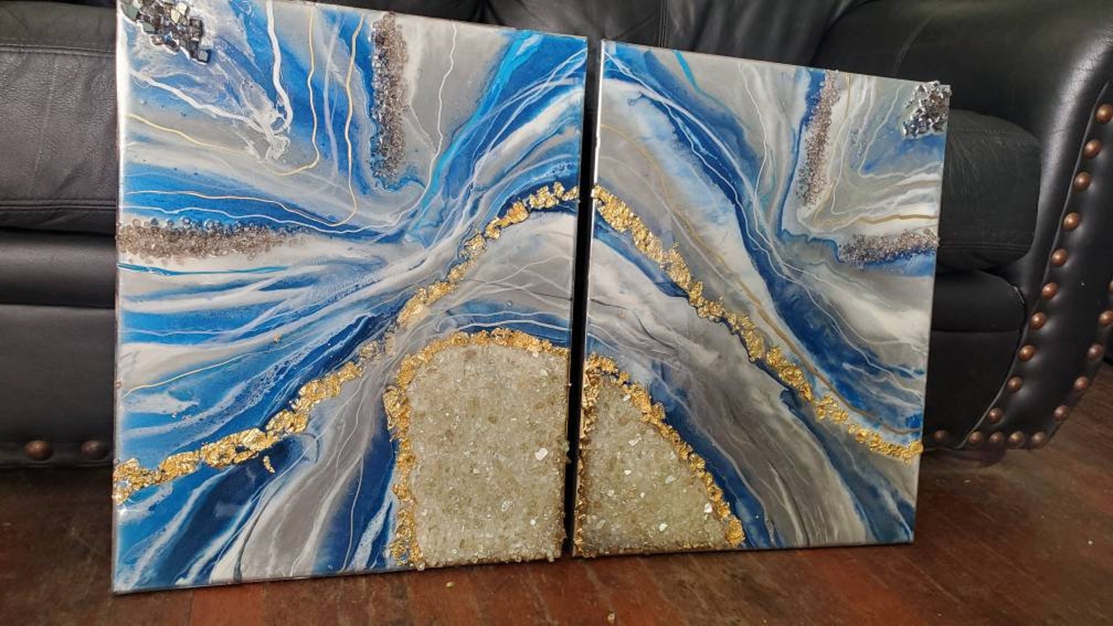 2 Piece Blue Geode / Blue Geode / Blue Geode Painting / Resin - Etsy