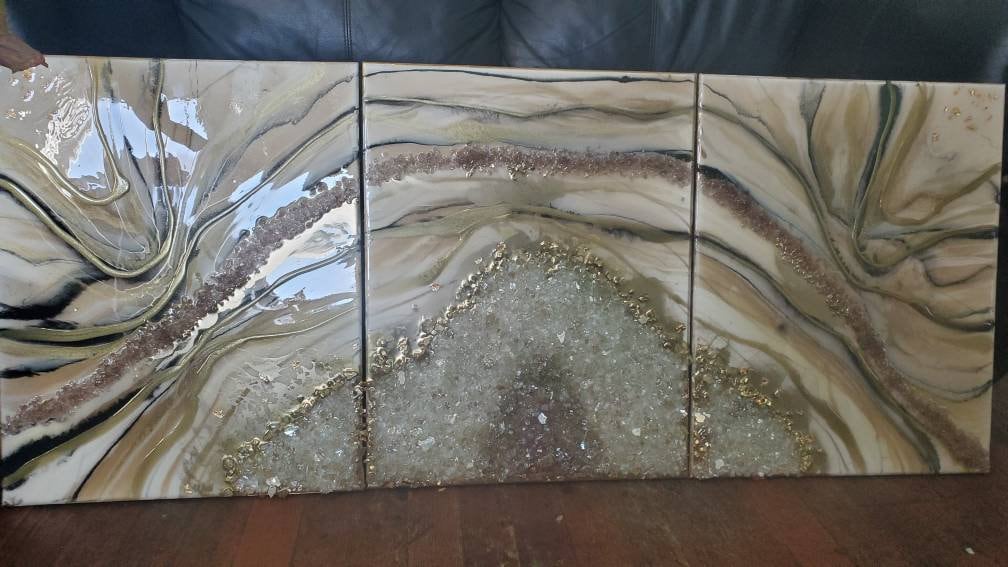 3 Piece Geode / Geode Painting / Gold Geode / Resin Painting / - Etsy ...