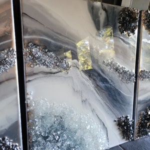 Silver Grey Resin Geode Epoxy Artwork/ Crystal Art / Silver Decor ...