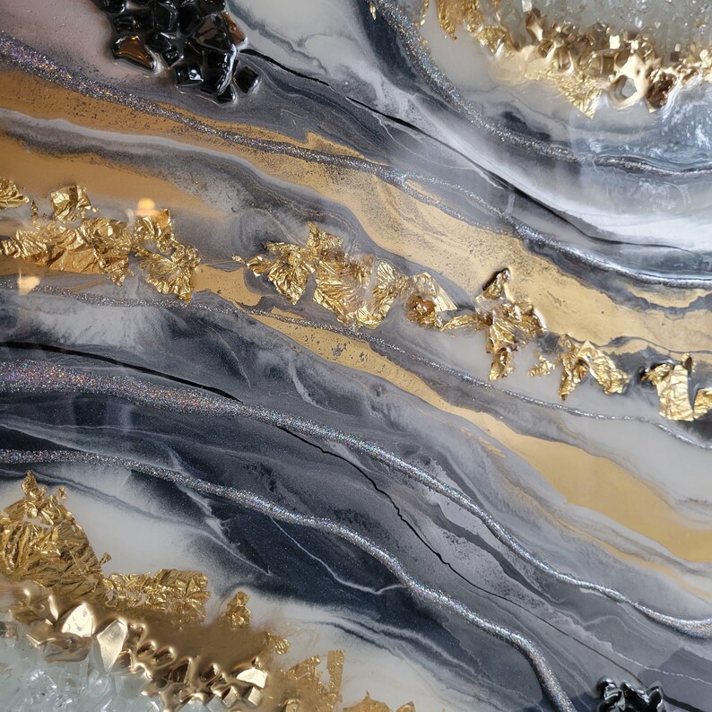 Resin Geode Wall Art: Gold, Silver, and Quartz - 3 Piece Set - Etsy