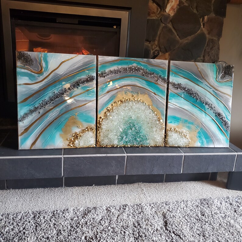 Geode / Teal Geode Art / Resin Geode / Resin Art / Epoxy Art / - Etsy