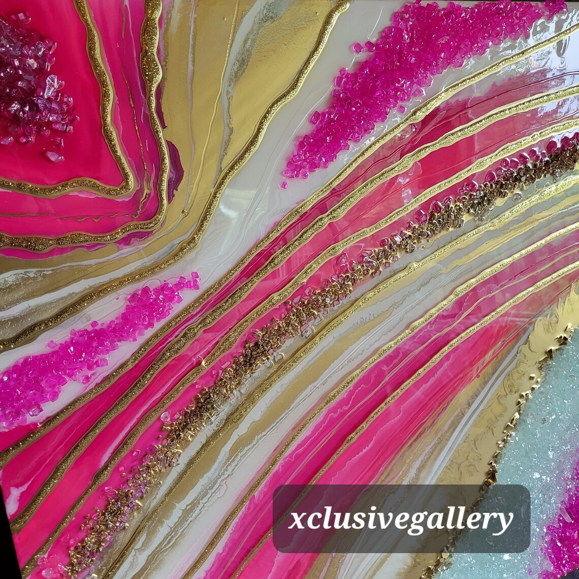 Large Fuschia Pink Geode Resin Art With Gold Sparkle (36x72) - Etsy