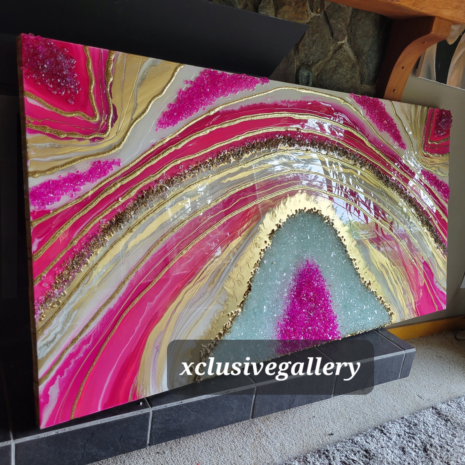 Large Fuschia Pink Geode Resin Art With Gold Sparkle (36x72) - Etsy