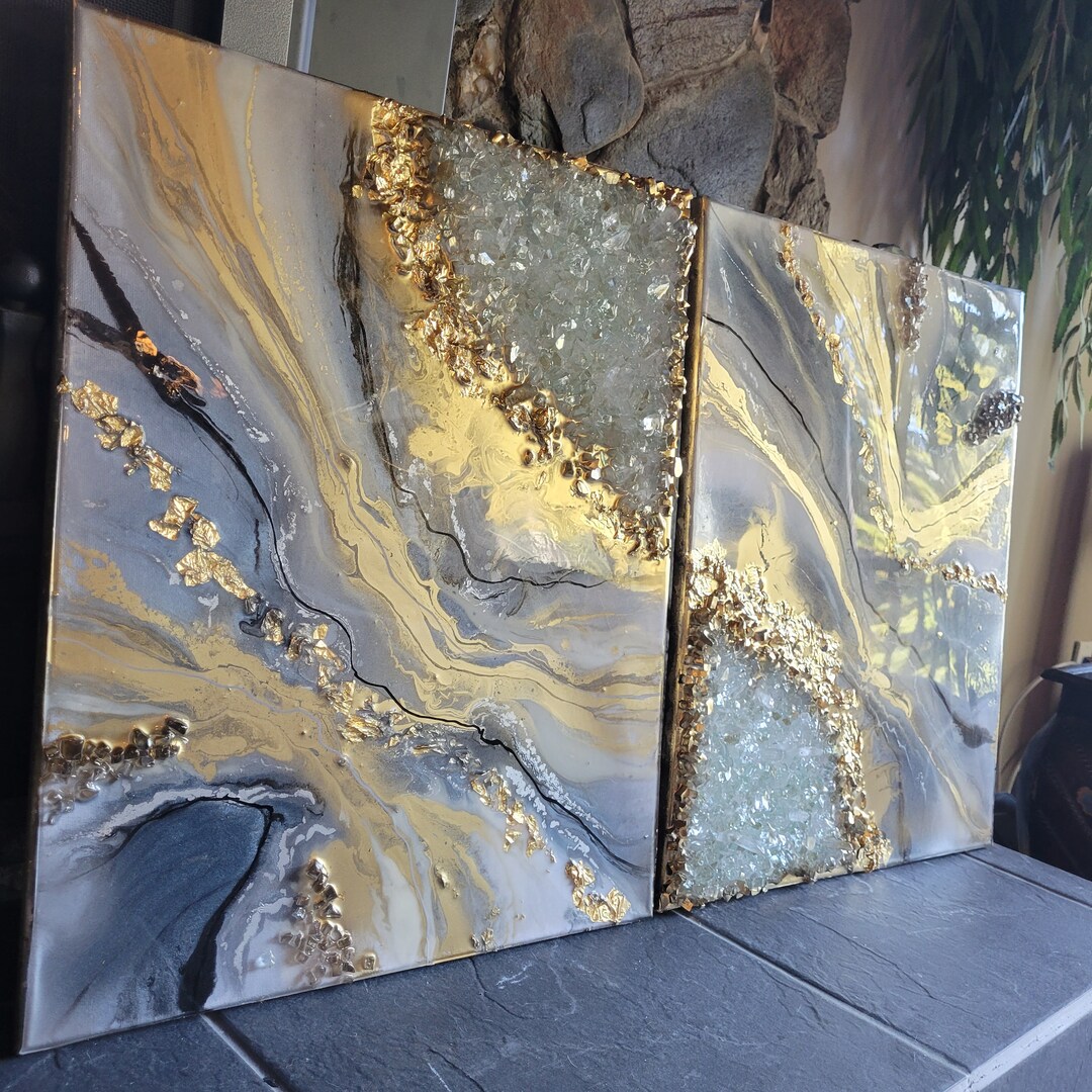 Gold Resin Wall Artwork / Geode Painting / 3d Art Resin Artwork ...