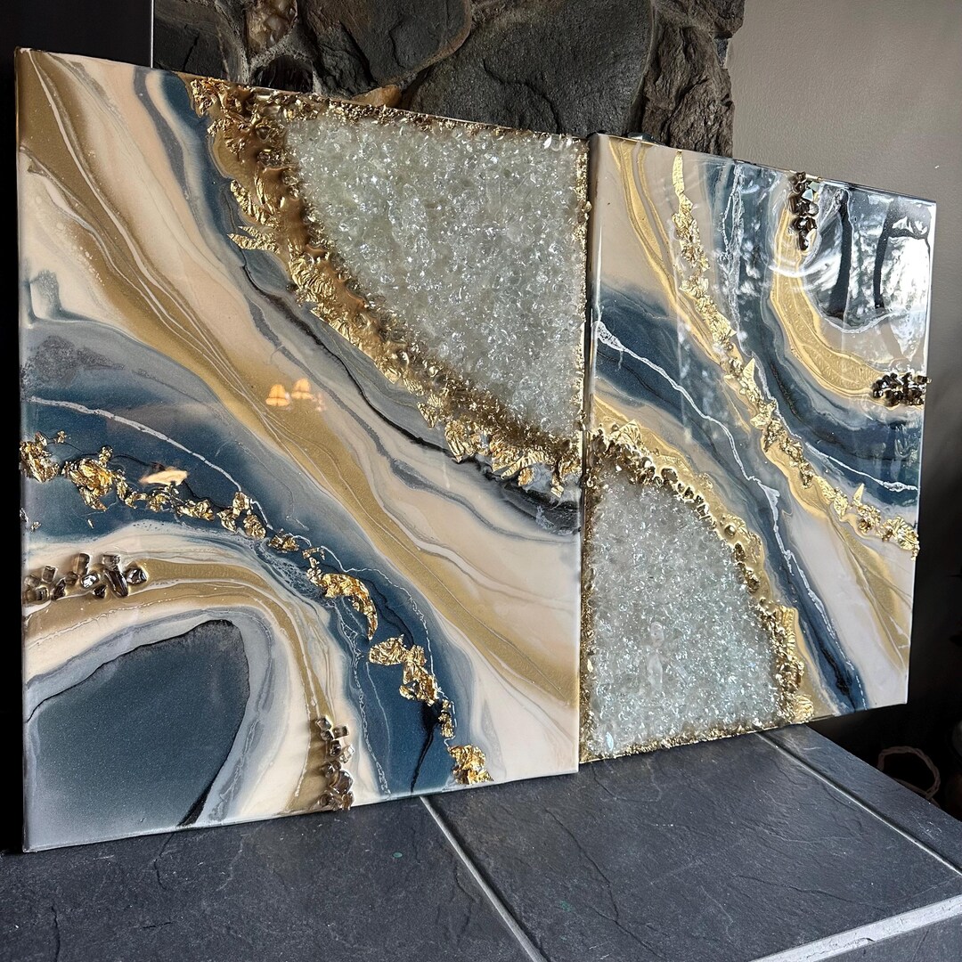 Blue & Gold Resin Geode Painting: Luxury Wall Decor (two-piece) - Etsy
