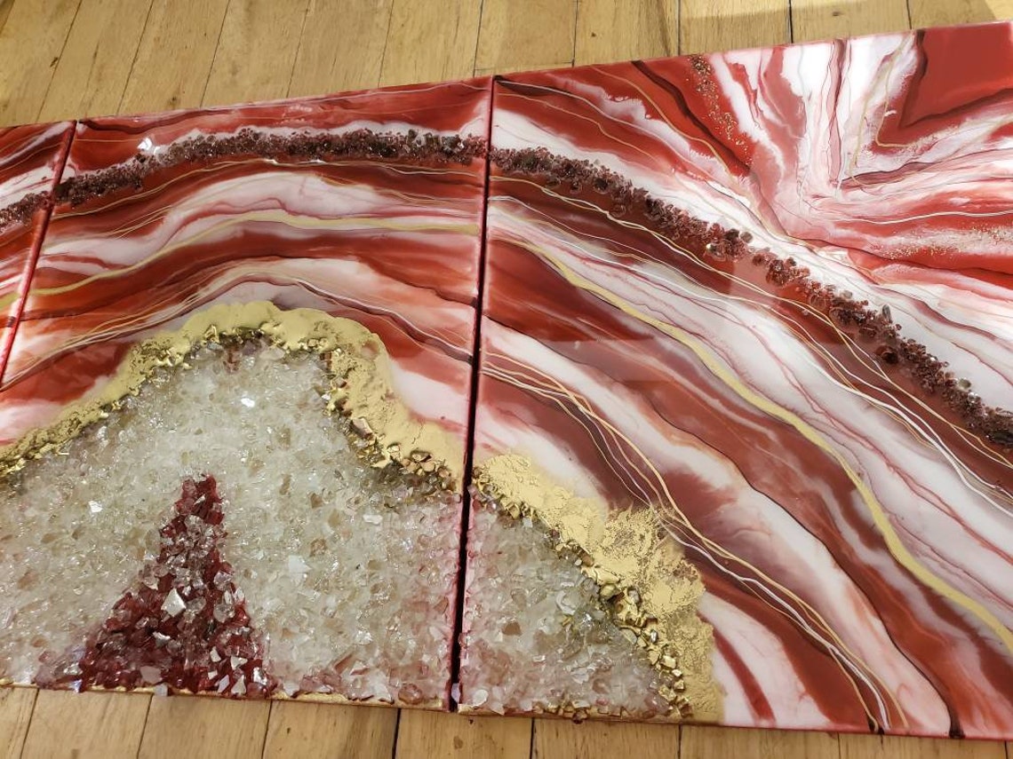 3 piece geode large geode red geode resin art art | Etsy