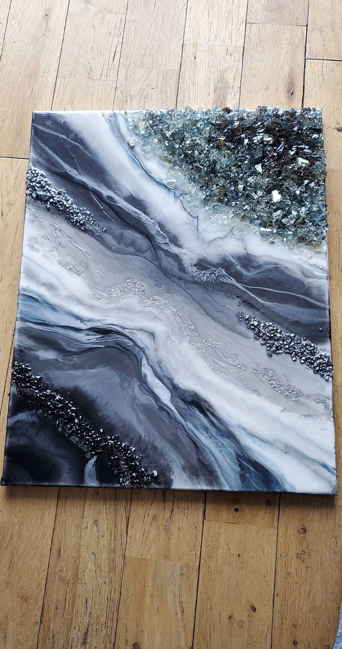Silver Resin Art Grey Geode Resin Painting Resin Art - Etsy Australia