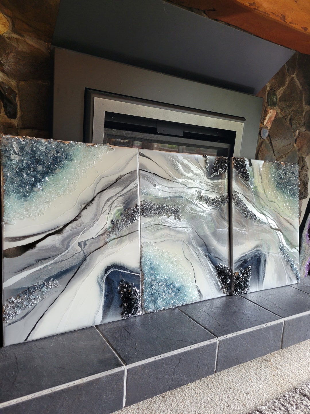 24x54 Modern Silver Grey Resin Geode Abstract Wall Art / Epoxy Art ...