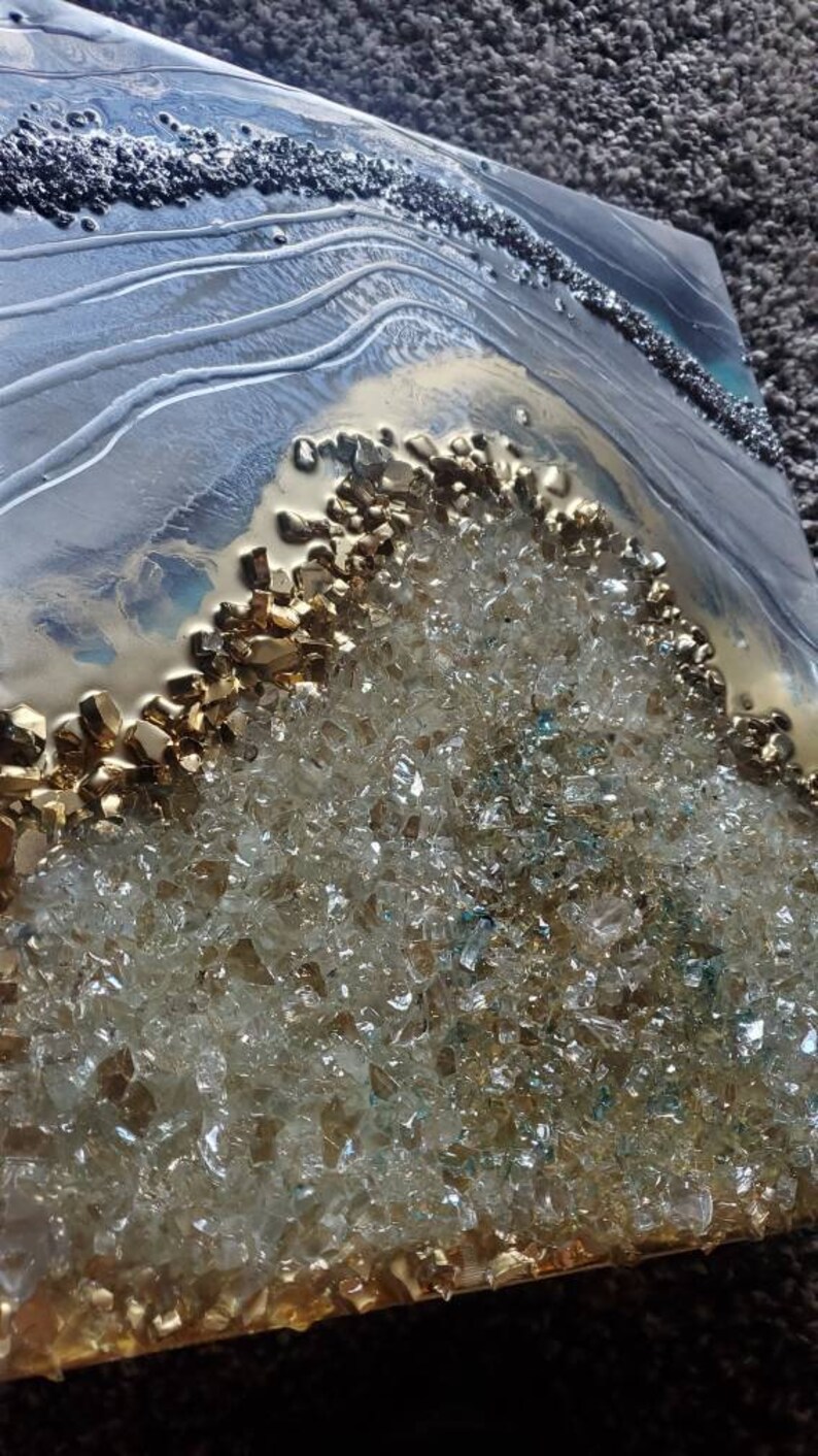 Silver Geode / 3 Piece Painting / Geode / Resin Geode / Resin - Etsy