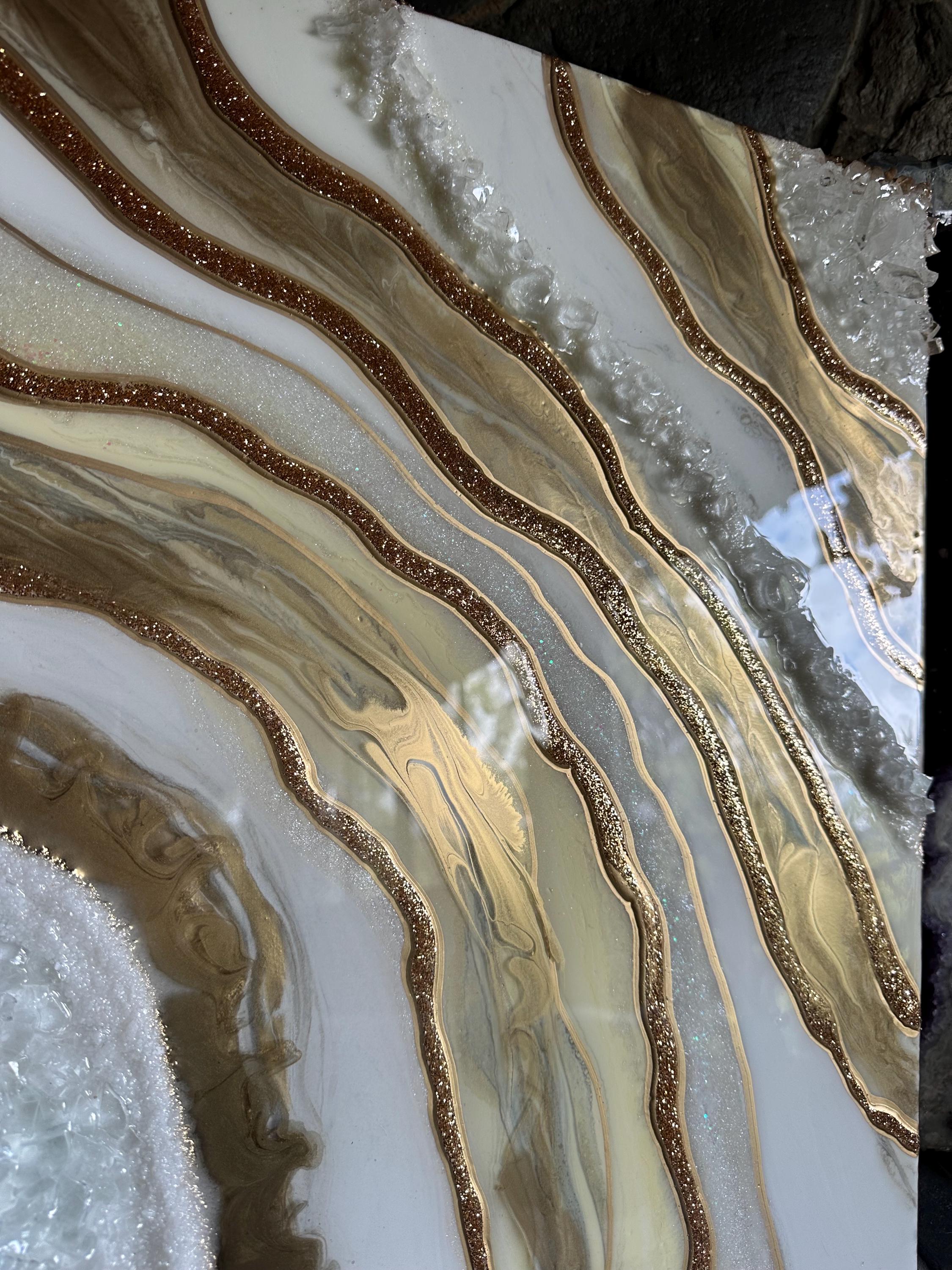 Gold Ivory Geode Resin Art: Real Quartz Crystals, Luxury Abstract ...