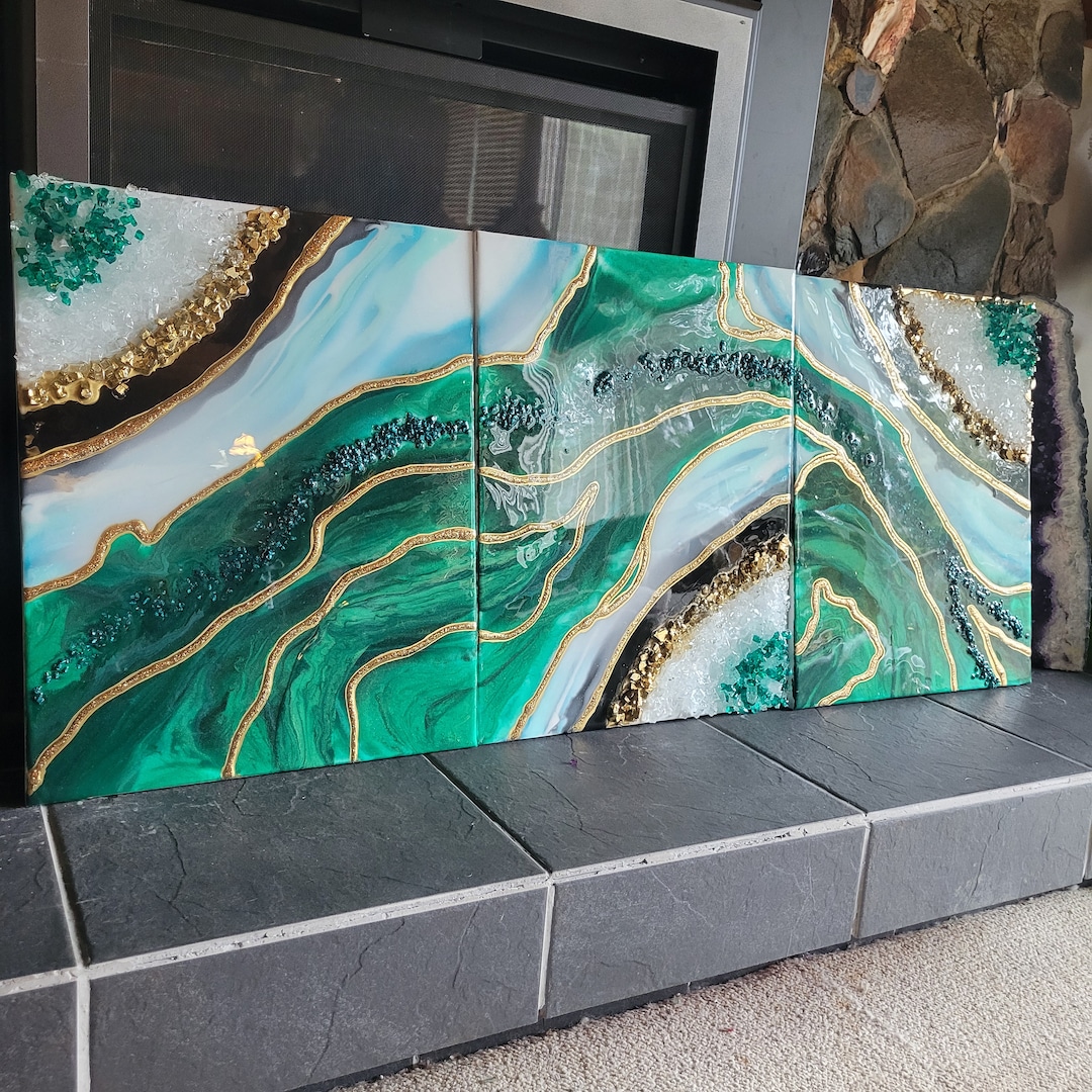 Emerald Green Resin Geode Painting Gold Geode Resin Painting Resing ...