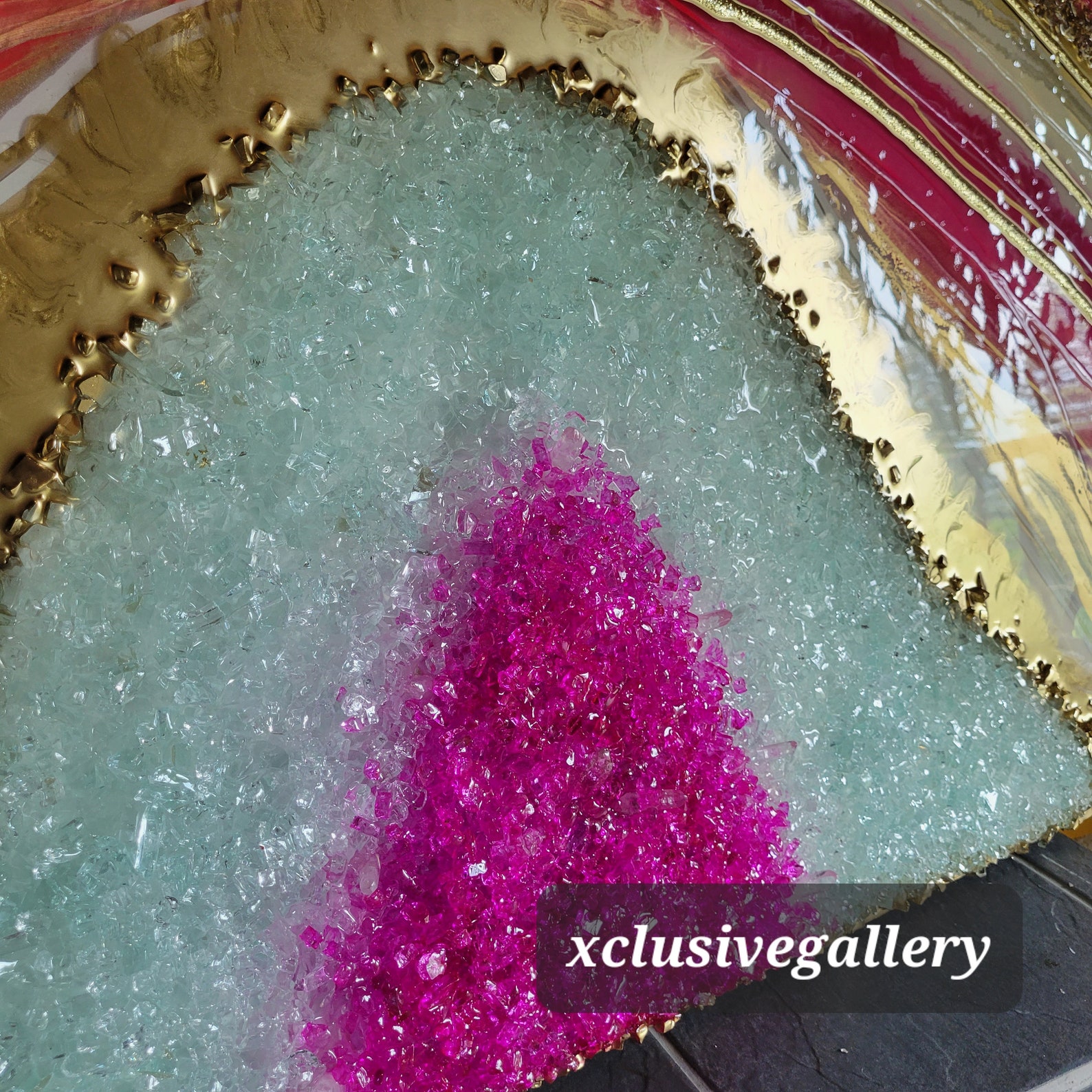 Large Fuschia Pink Geode Resin Art With Gold Sparkle (36x72) - Etsy