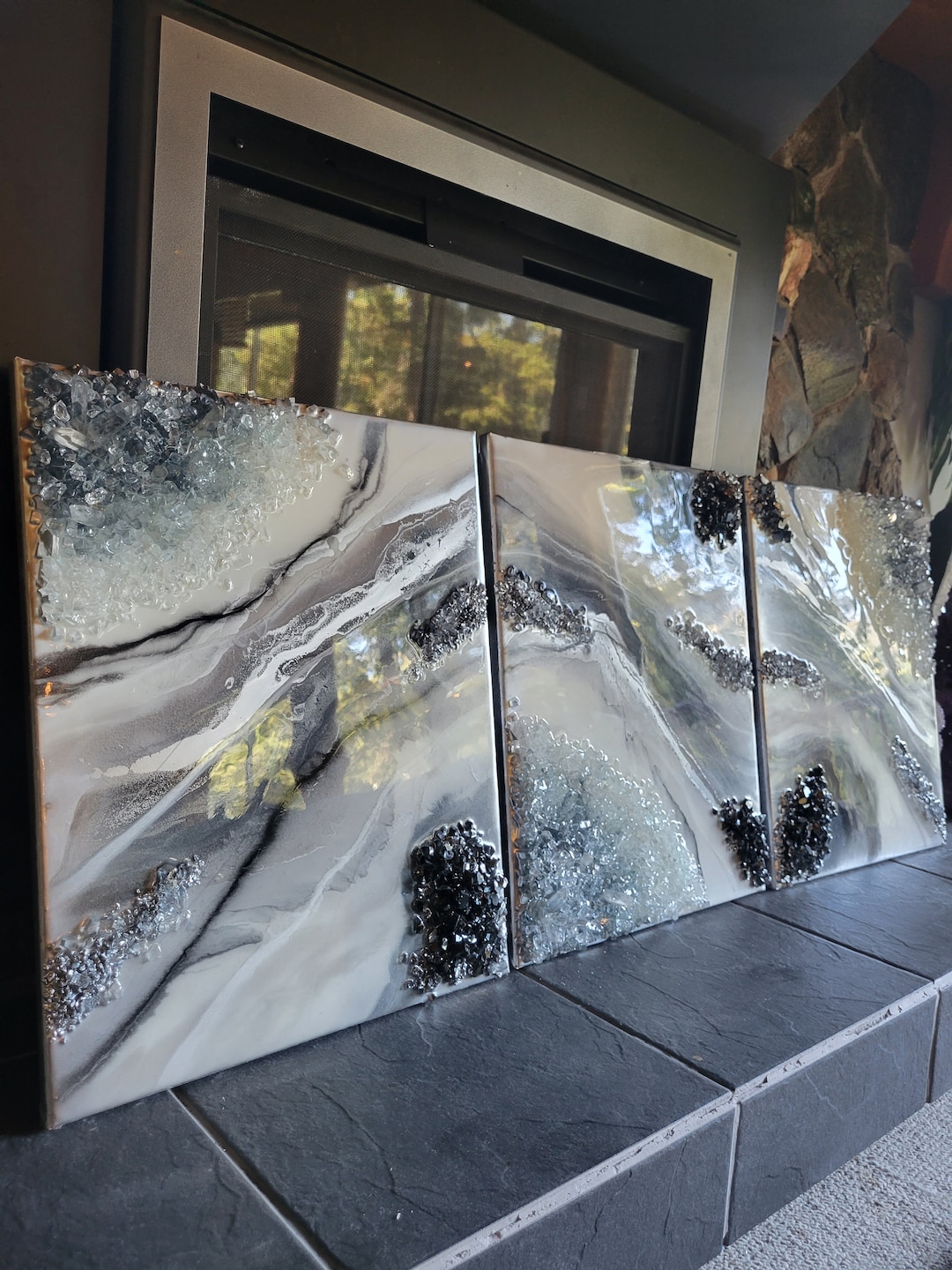 Silver Grey Resin Geode Epoxy Artwork/ Crystal Art / Silver Decor ...