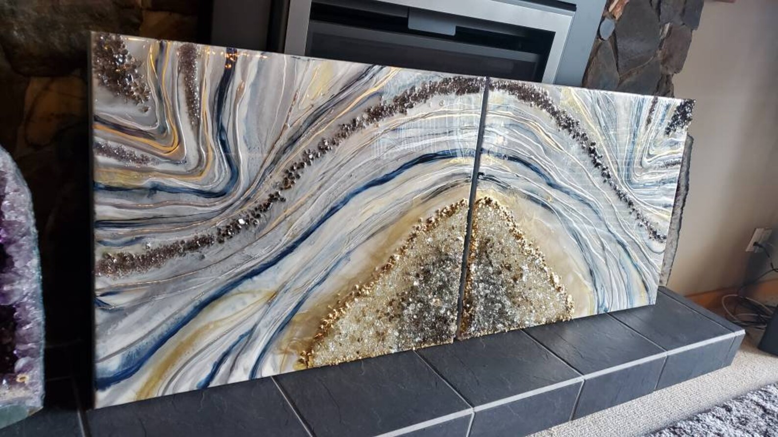 Large Geode / Silver Geode / Navy Geode / Geode / Modern Art / - Etsy